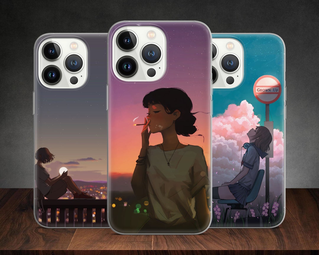 Lo-fi Anime Aesthetic Lonely Girl Phone Case for iPhone 14 13 Pro Max ...