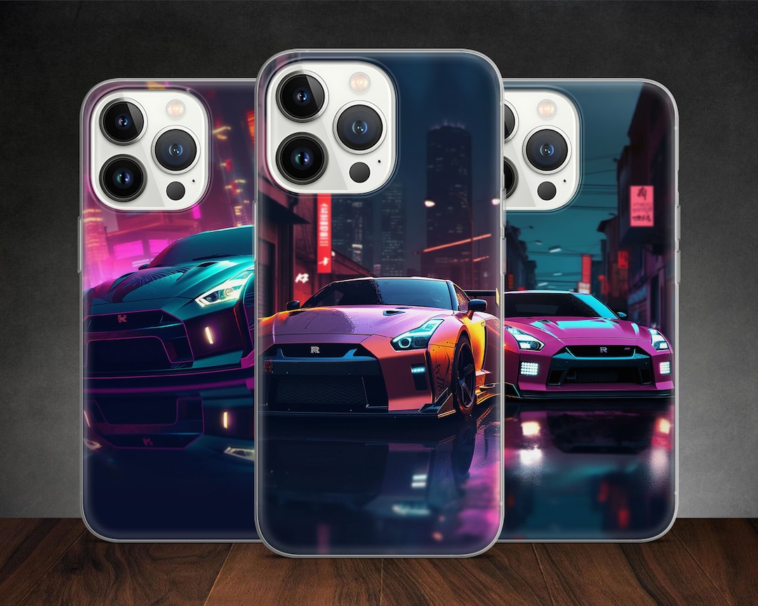 GT-R R35 Skyline Neon Wave Car Phonk Street Art Phone Case for iPhone ...