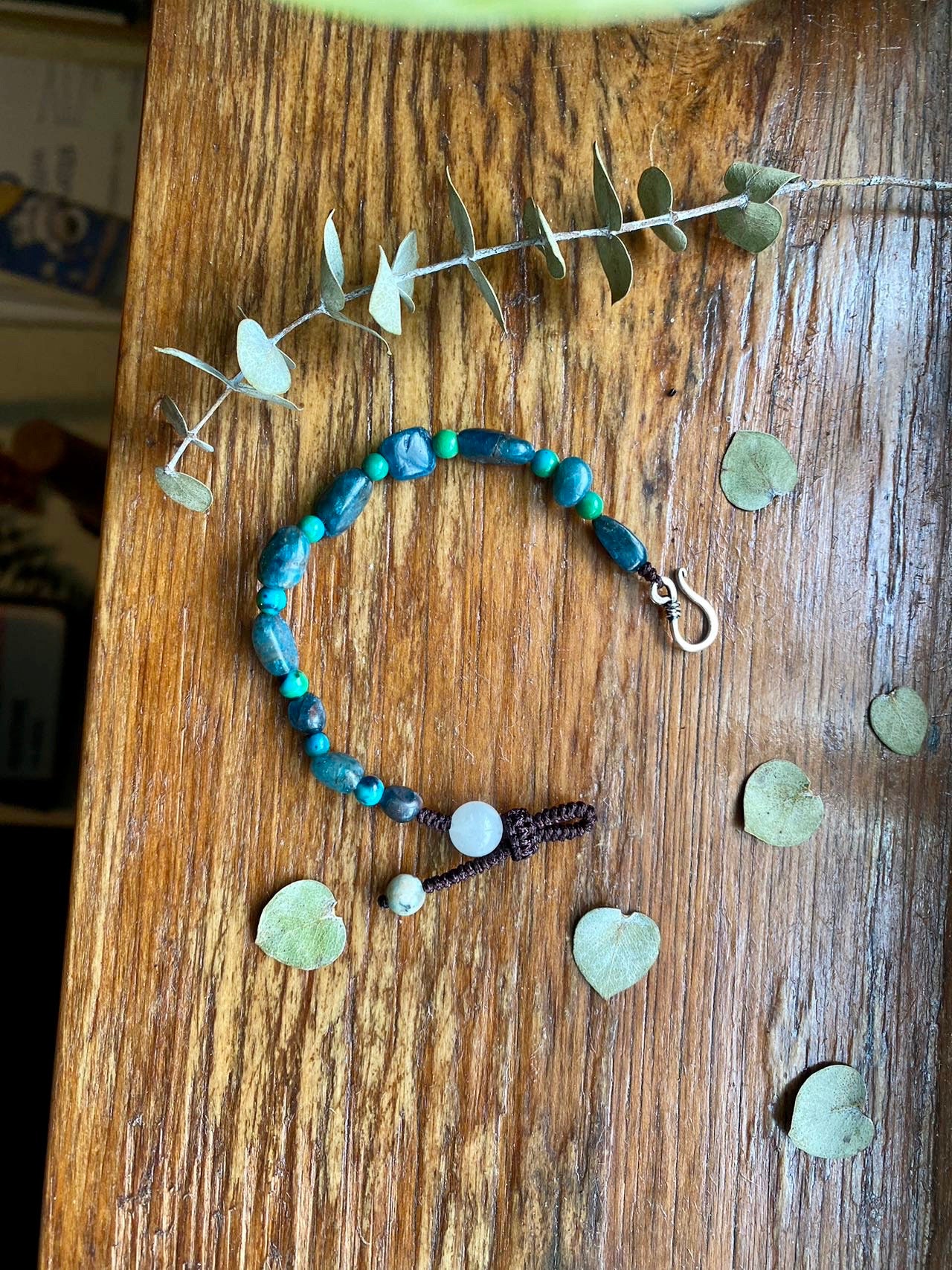 Hand Braided Natural Stone Bracelet, Sterling Silver Hook Bracelet ...