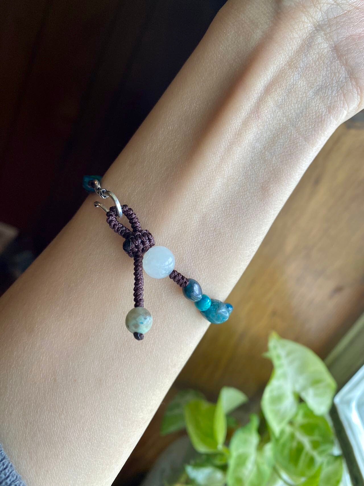 Hand Braided Natural Stone Bracelet, Sterling Silver Hook Bracelet ...