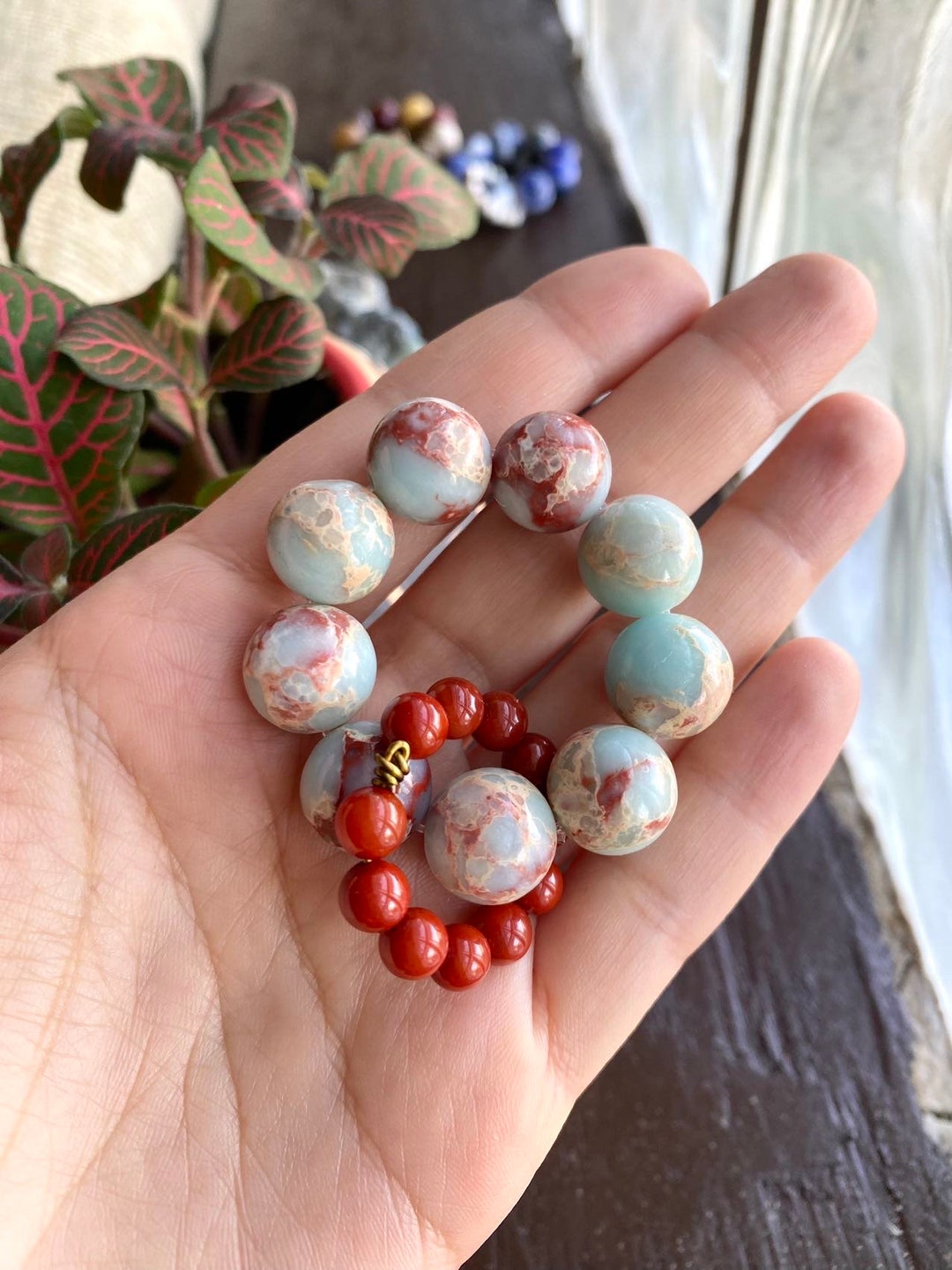 Mini Mala Beads, Stress Relief Toy, Handheld Fidget Toy, Blue Natural ...