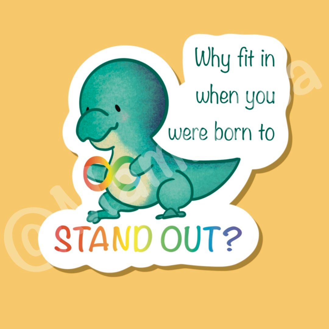 Dinosaur Stand Out Autism Awareness Vinyl Sticker Water Bottle Decal ...