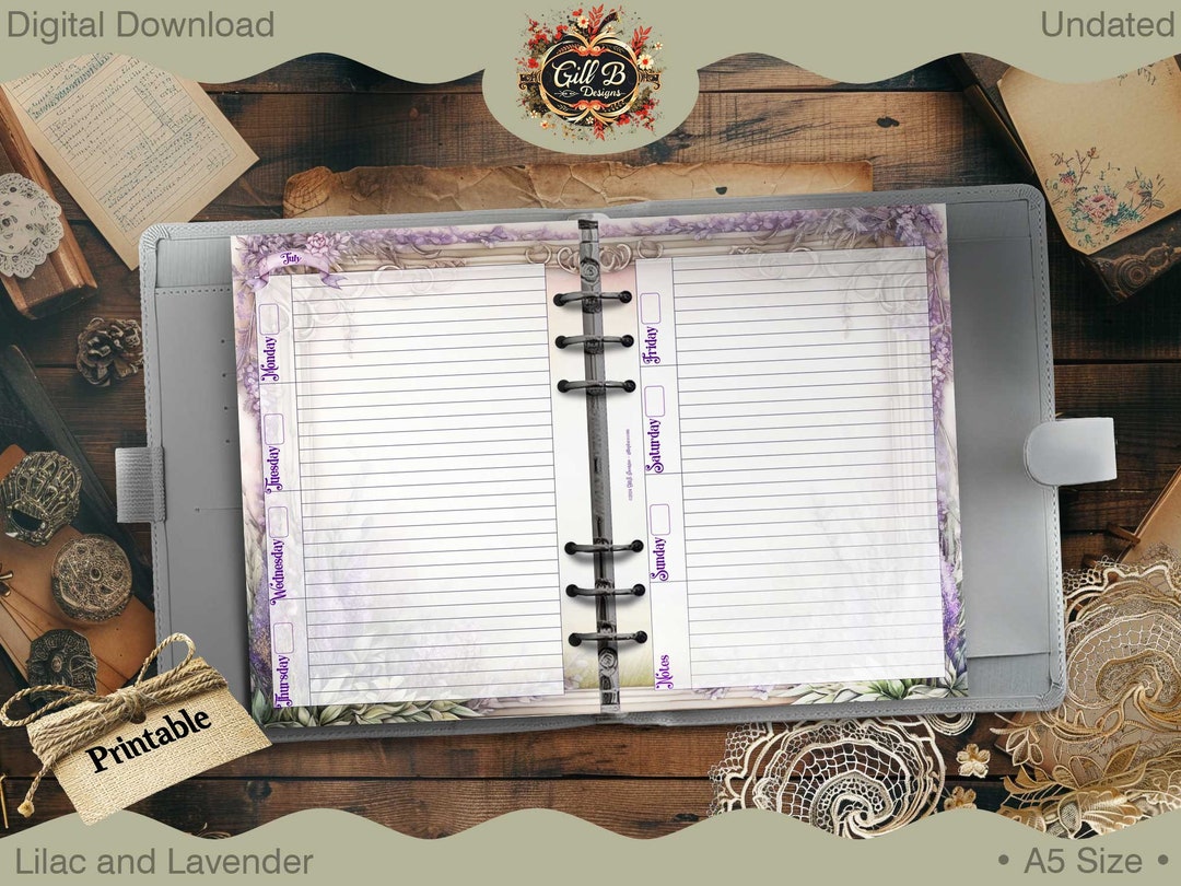 Undated Weekly Printable Planner Inserts A5 Size, Planner Refill ...