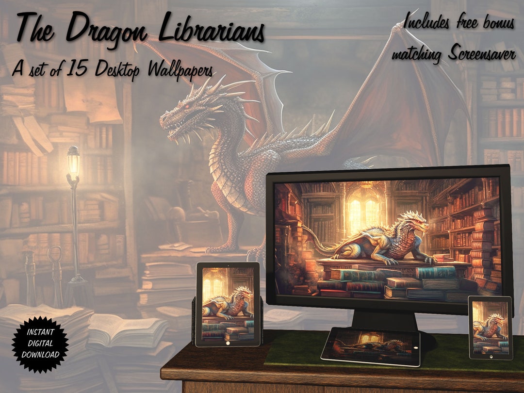 Dragon Librarians Digital Wallpaper Desktop Wallpaper PC - Etsy