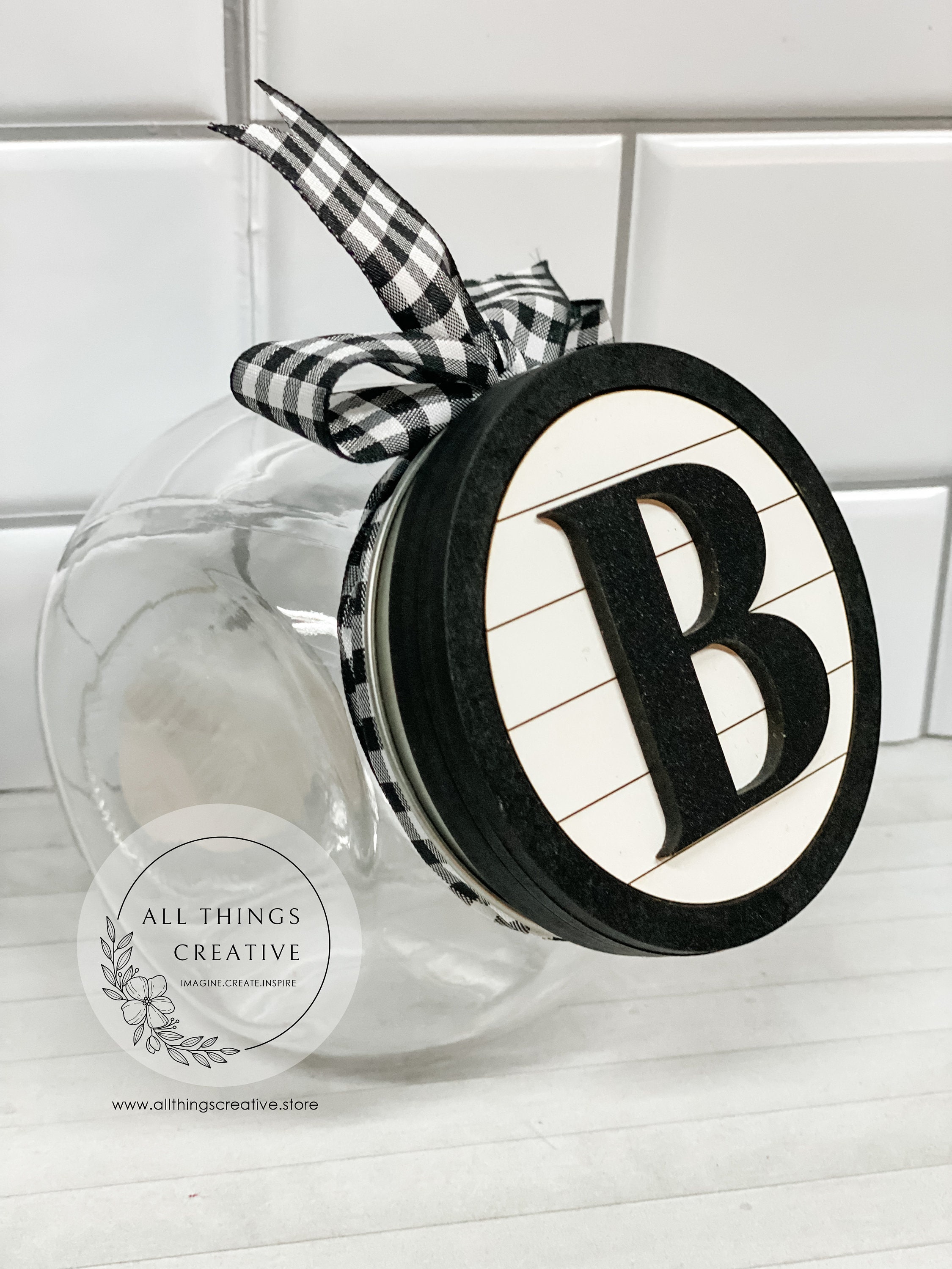 Glass Candy Jar Container With Removable Lid and a Monogram Single ...
