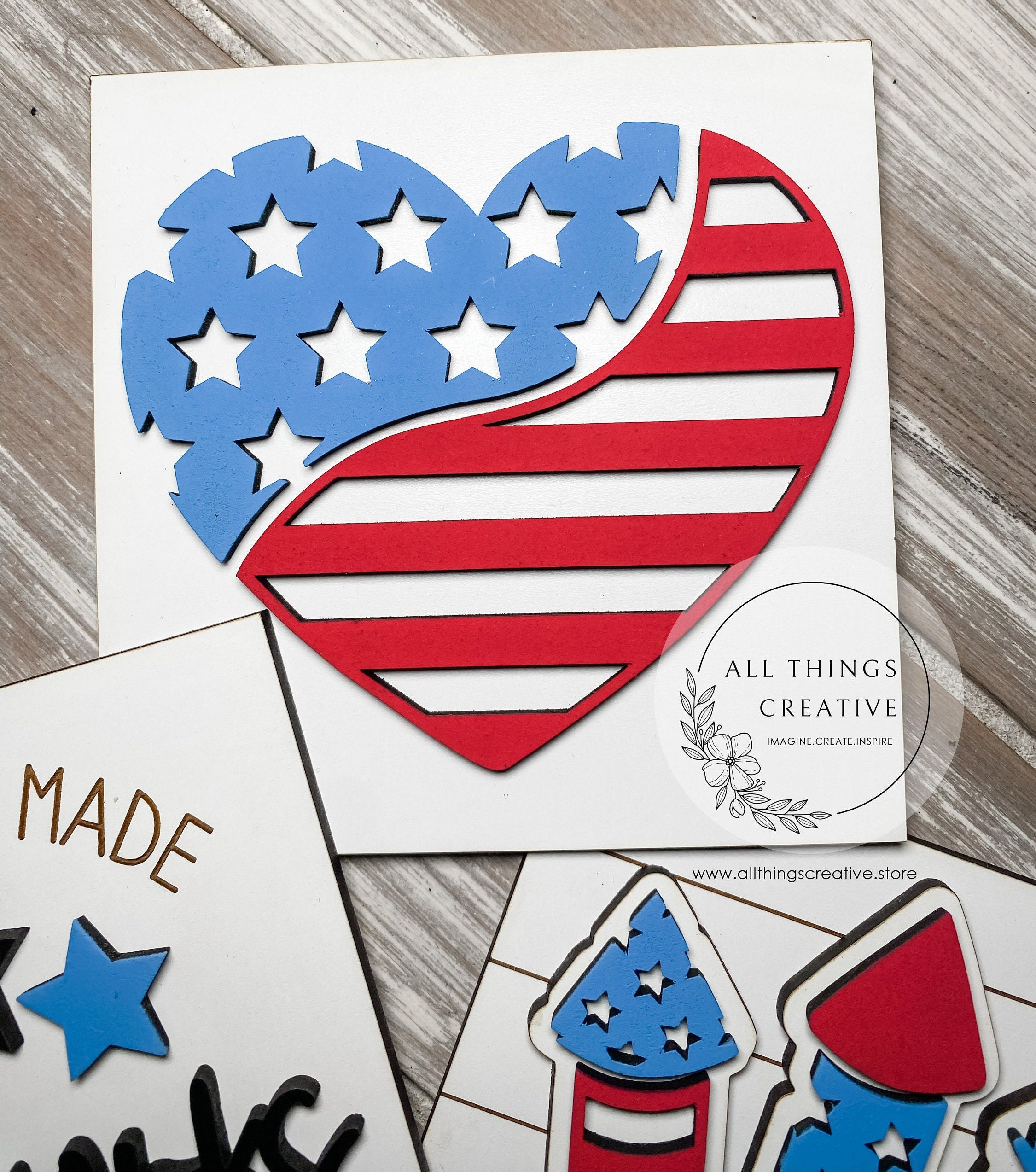 4th of July Holiday Leaning Ladder Interchangeable Square Inserts ...