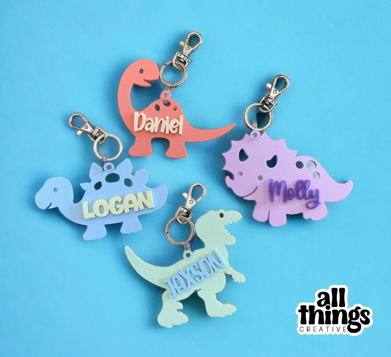 Personalized Dinosaur Acrylic Key Tag: Backpack, Diaper Bag - Etsy