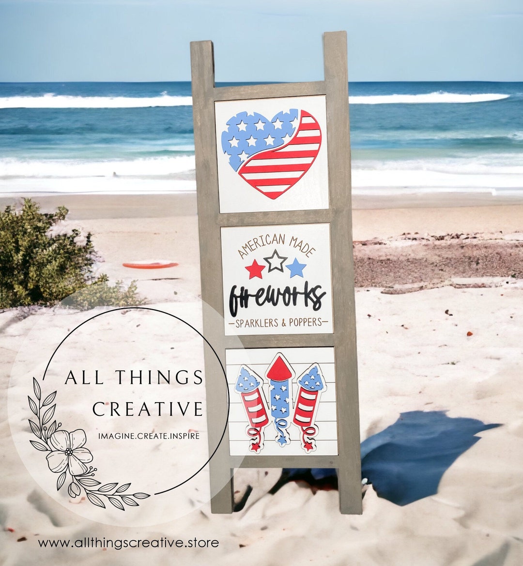 4th of July Holiday Leaning Ladder - Interchangeable Square Inserts ...
