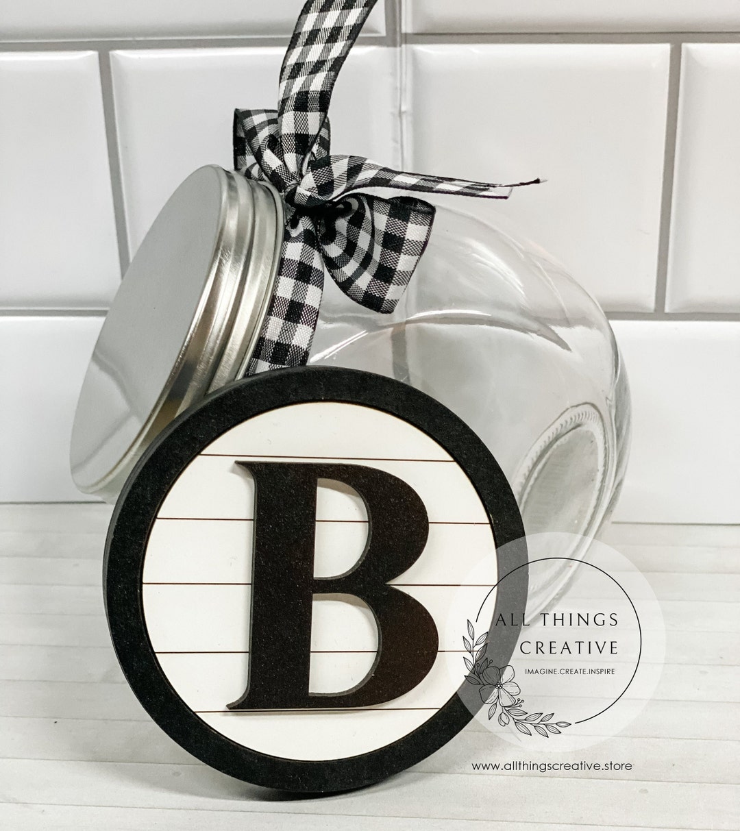 Glass Candy Jar Container With Removable Lid and a Monogram Single ...