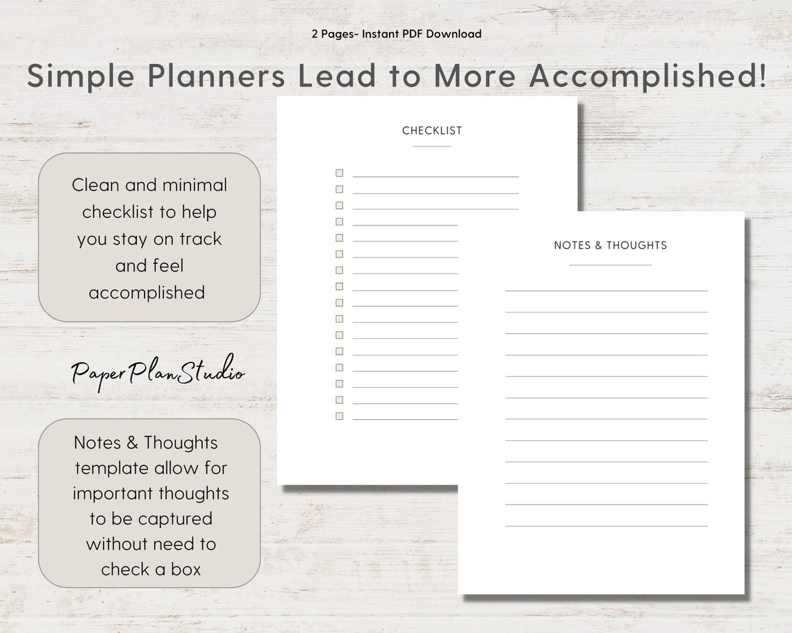 Minimal Checklist and Note Pad Letter & A4 Instant PDF Download ...