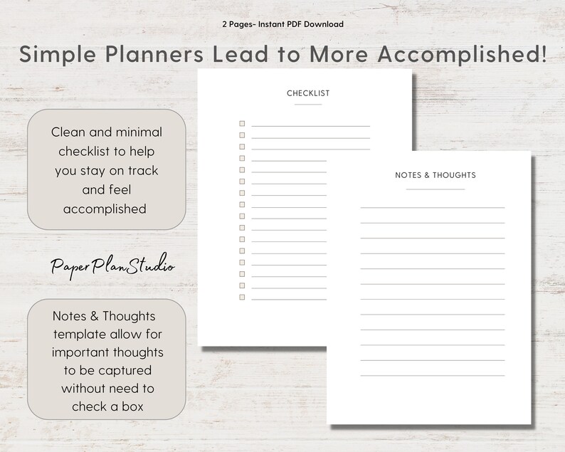 Minimal Checklist and Note Pad Letter & A4 Instant PDF Download ...