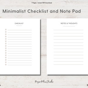 Minimal Checklist and Note Pad Letter & A4 Instant PDF Download ...