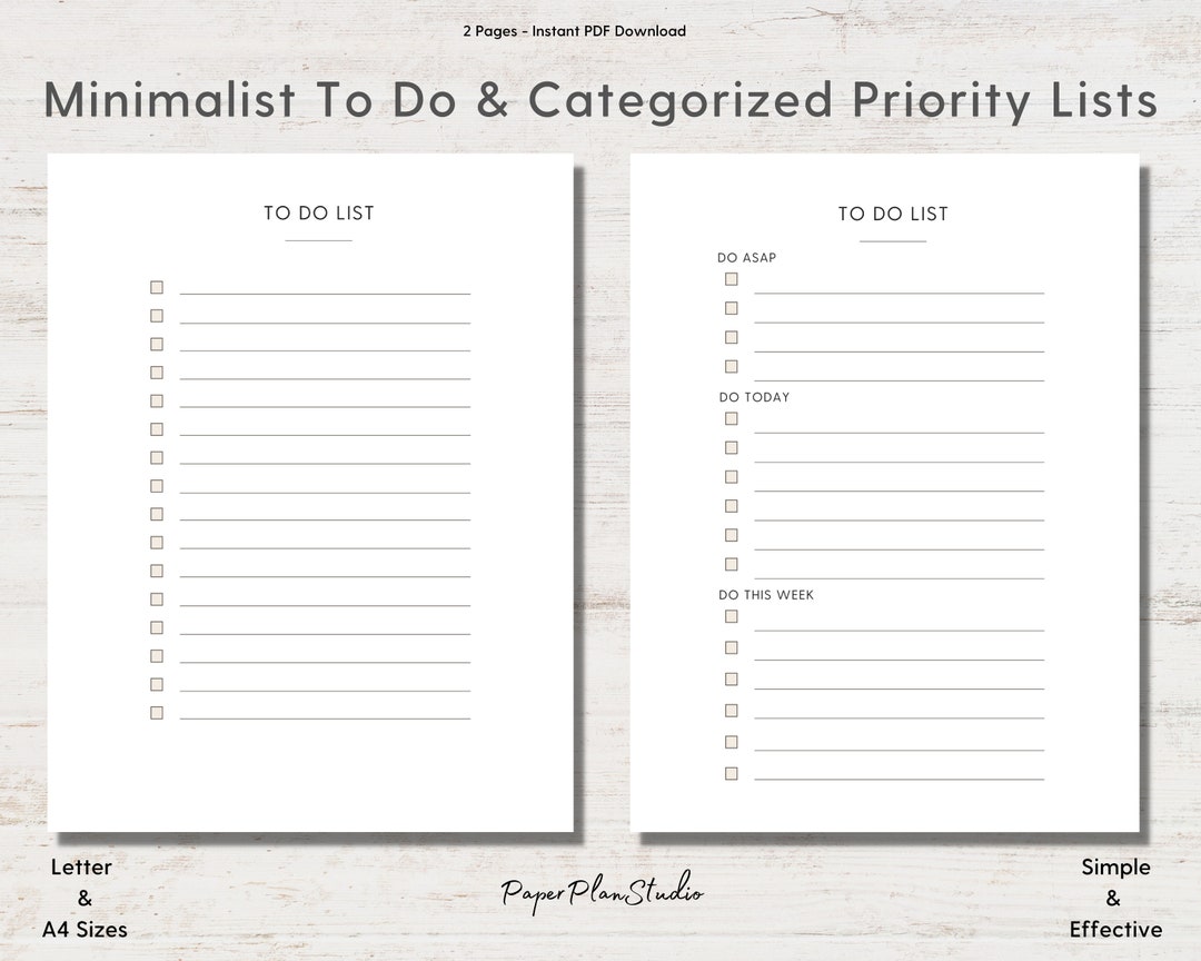 Minimal and Priority Categorized to Do List & A4 Instant PDF Download ...