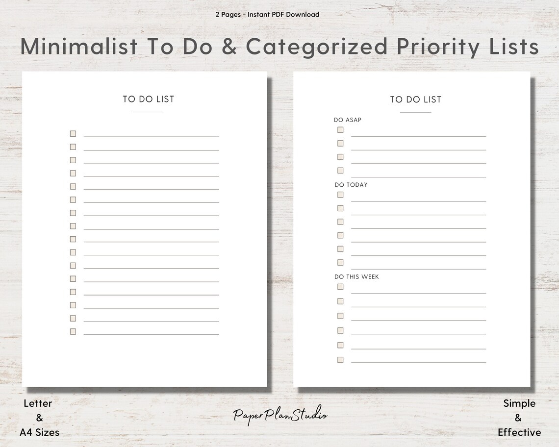 Minimal and Priority Categorized to Do List & A4 Instant PDF Download ...