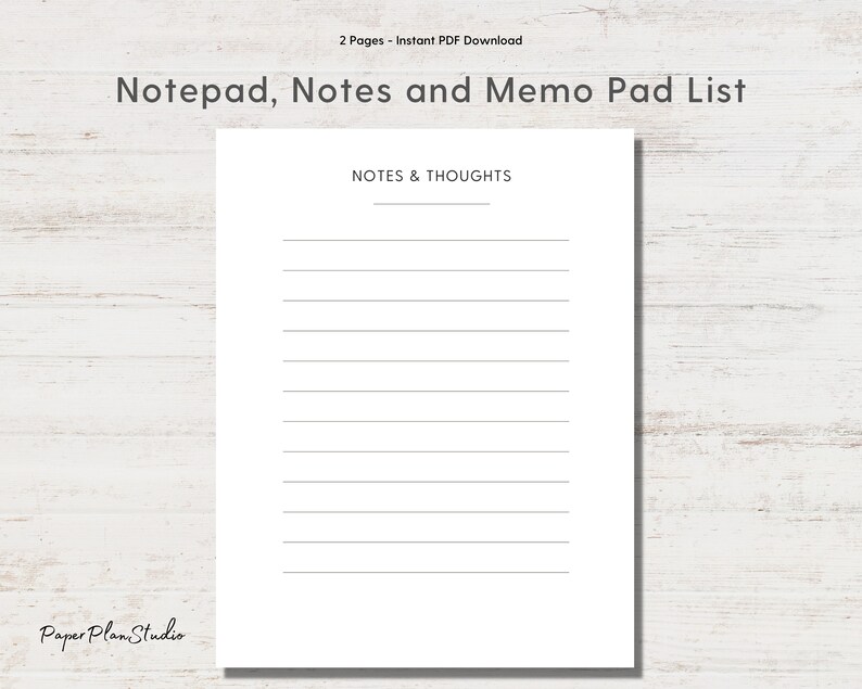 Minimal Checklist and Note Pad Letter & A4 Instant PDF Download ...