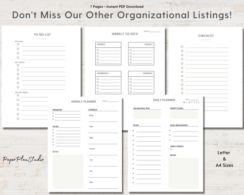 Minimal Checklist and Note Pad Letter & A4 Instant PDF Download ...
