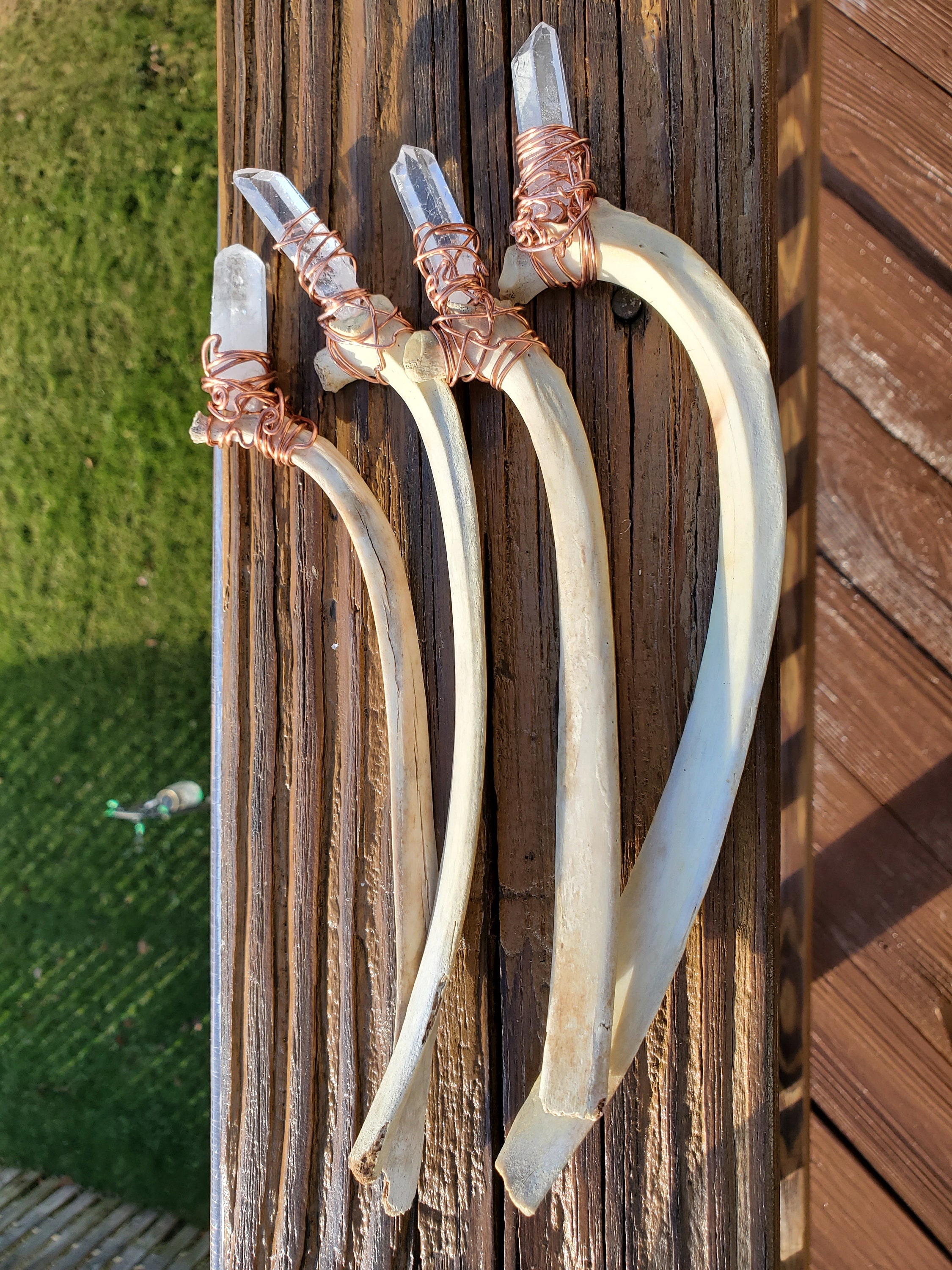ONE RANDOM | Deer Rib Bone, Crystal Quartz, Copper Wire Wand | Pagan ...