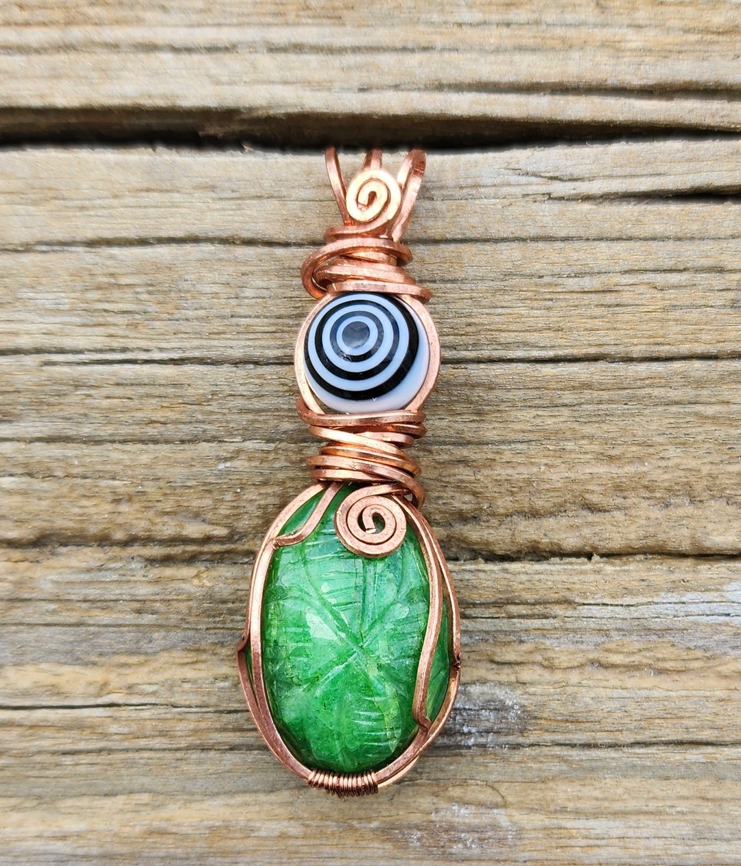 Protection Talisman - Copper-wrapped Carved Emerald and Glass - Protect ...