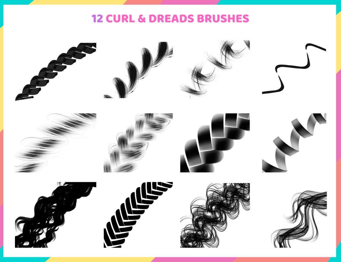 Procreate Hair Brushes Set | Strands, Curly, Ringlets, Dreads, Waves ...