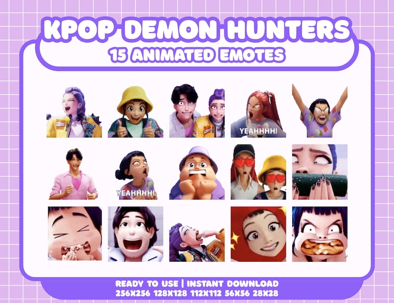 15 Kpop Demon Hunters Animated Emotes Bundle for Discord, Kick, Youtube ...