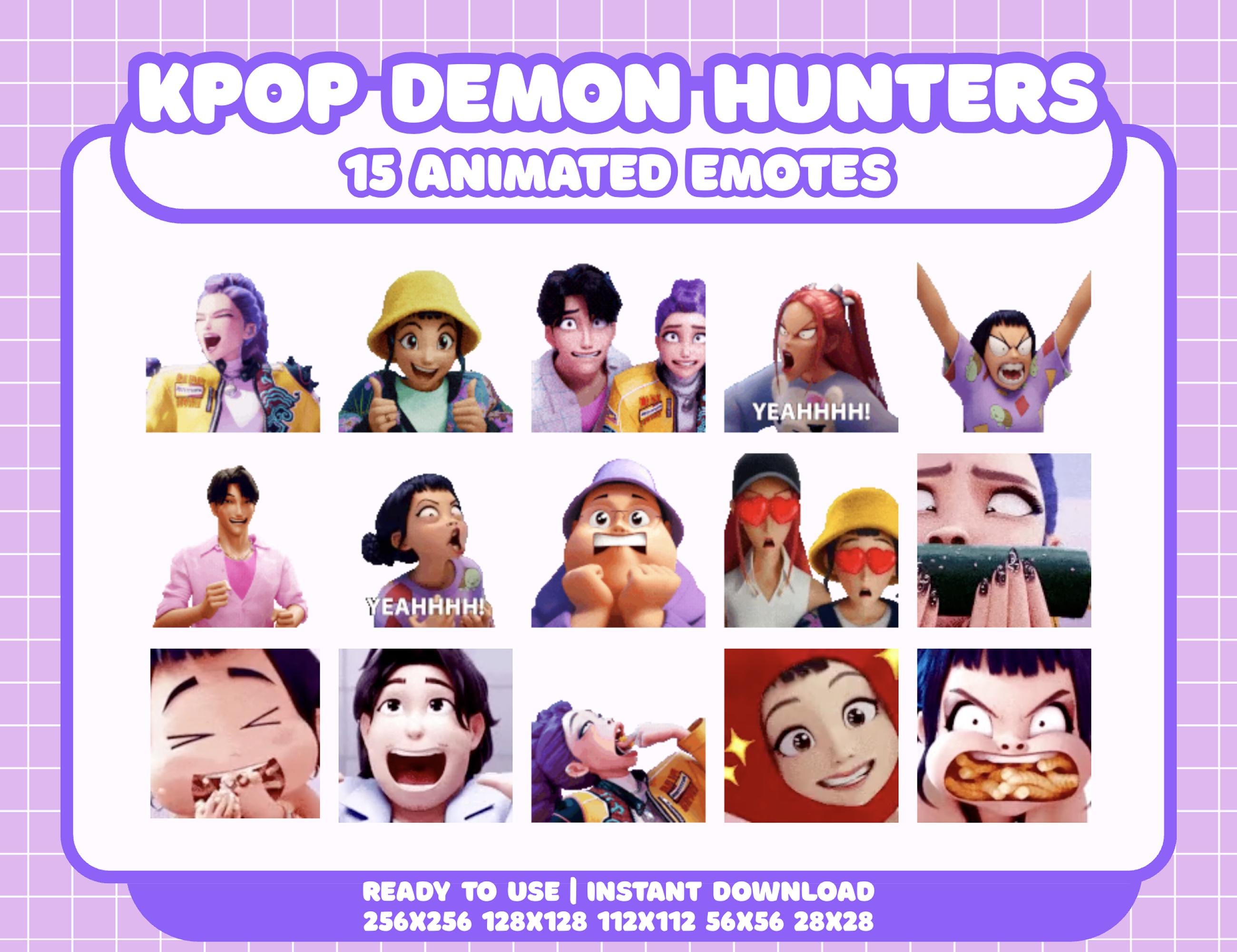 15 Kpop Demon Hunters Animated Emotes Bundle for Discord, Kick, Youtube ...