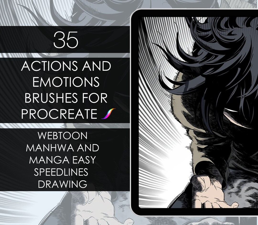 Manga Action Brushes for Procreate 35 Brushes Speed Lines Action Lines ...