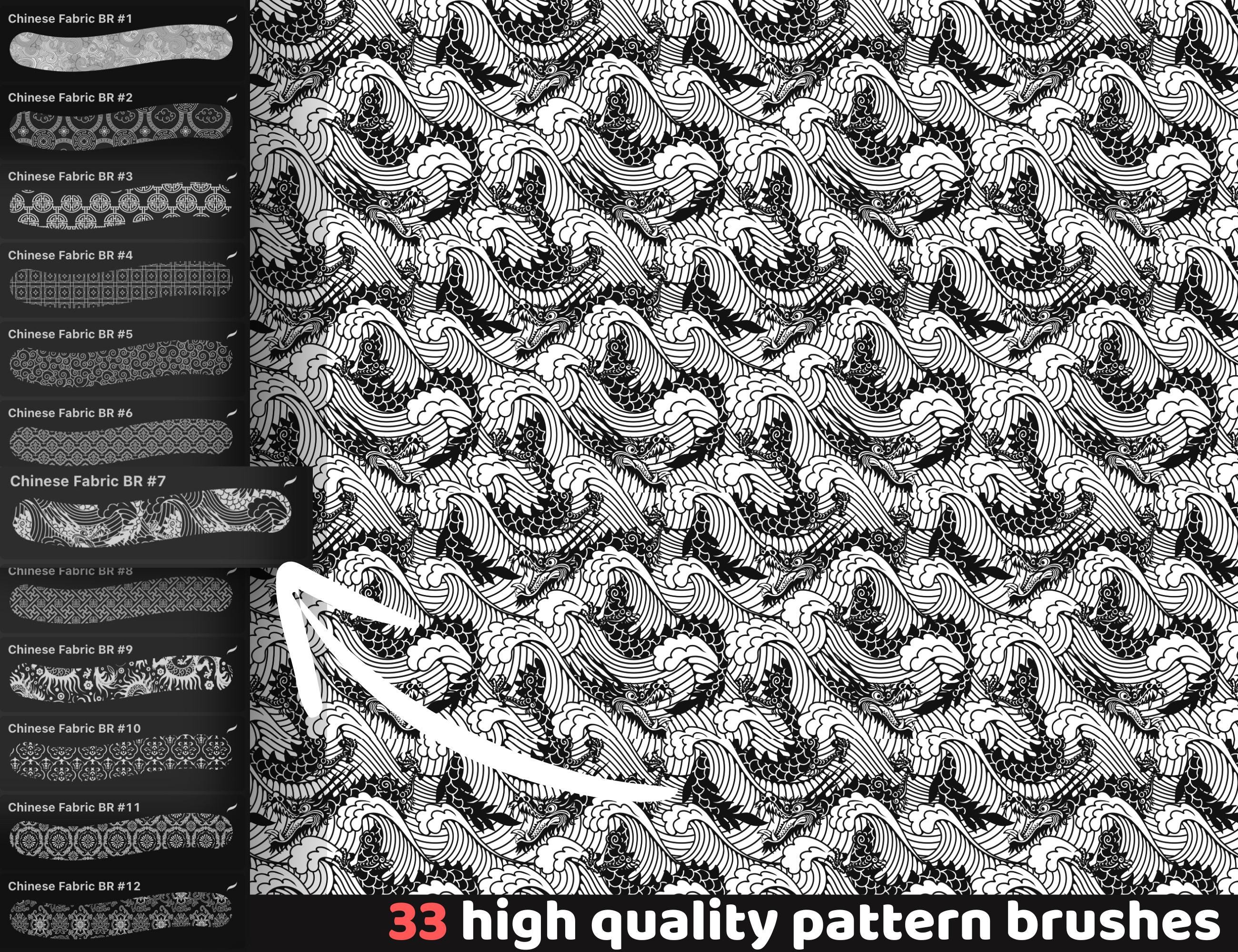 Procreate Chinese Fabric Pattern Brushes | Asian Style Seamless Texture ...