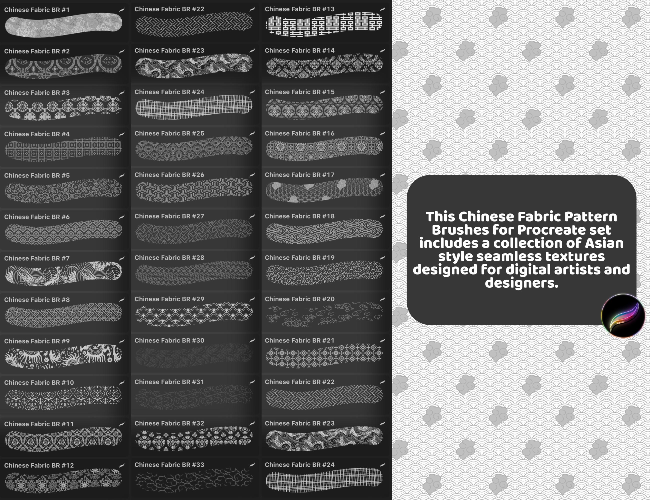 Procreate Chinese Fabric Pattern Brushes | Asian Style Seamless Texture ...