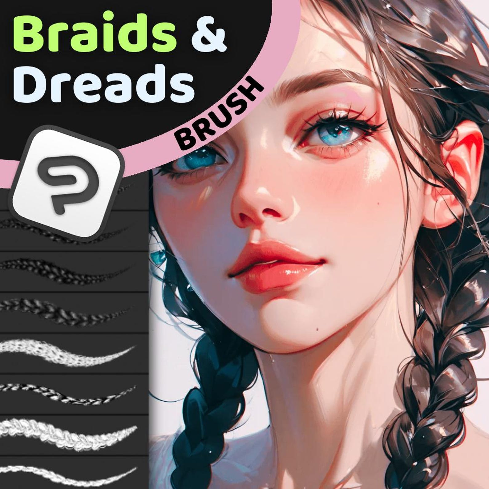 Braids and Dreads Brushes for Clip Studio: Realistic & Sketchy Pack ...