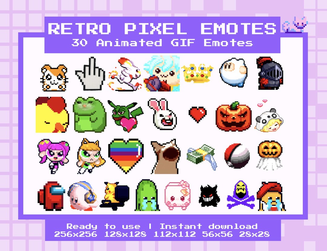 30 Retro Pixel Animated Emotes Bundle | Cute Gaming GIF Stickers for ...