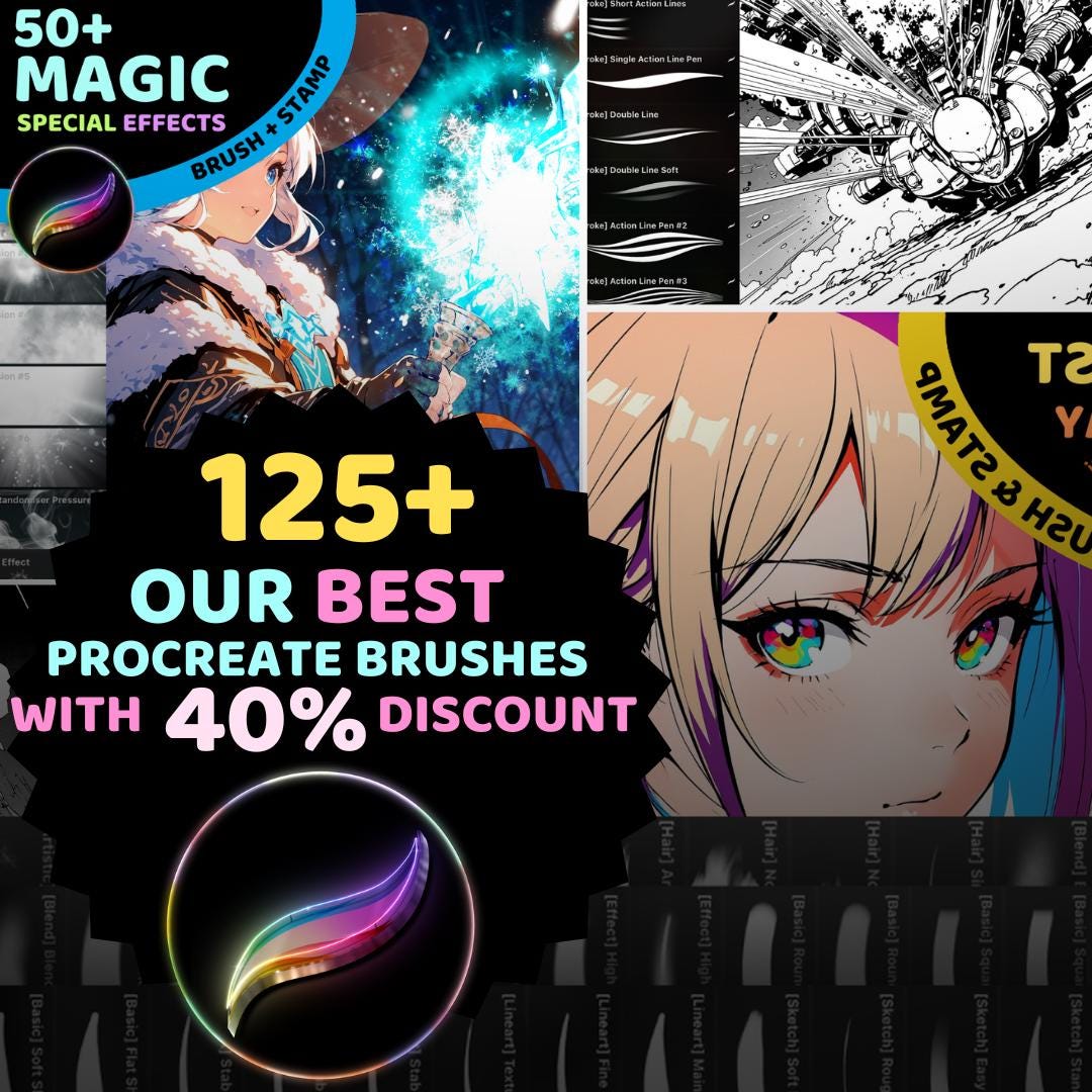 125 Procreate Brushes Bundle: Manga, Magic Effects, and Textures (PDF ...