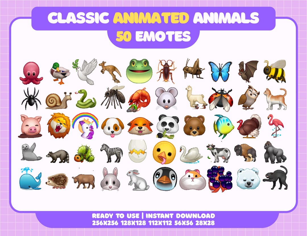 50 Animated Animals Emoji Mega Pack | Kawaii and Funny Emotes GIF Set ...