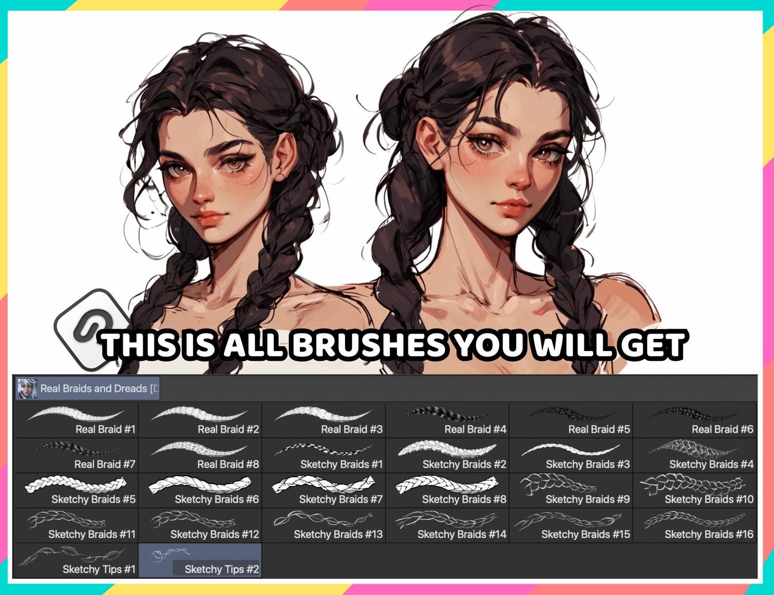 Braids and Dreads Brushes for Clip Studio: Realistic & Sketchy Pack ...