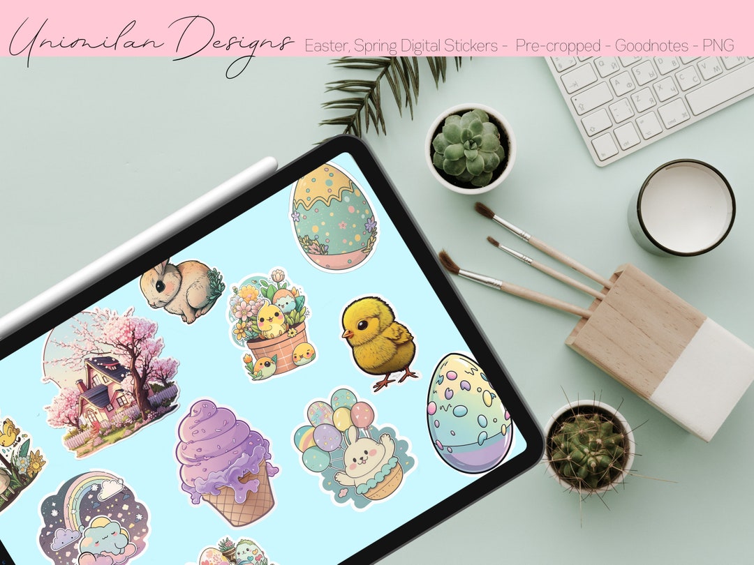 Digital Stickers Goodnotes, Easter Spring Stickers, Pre-cropped iPad ...