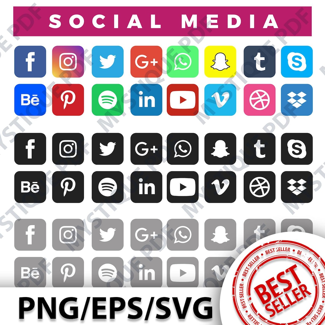 Social Media Logo Pack, PNG/EPS/SVG Format, Digital Download, Social ...