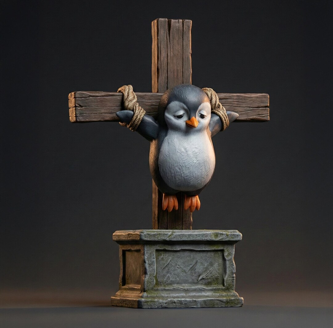 But Why Crucified Penguin 3D Printable STL File, Jesus Penguin Statue ...