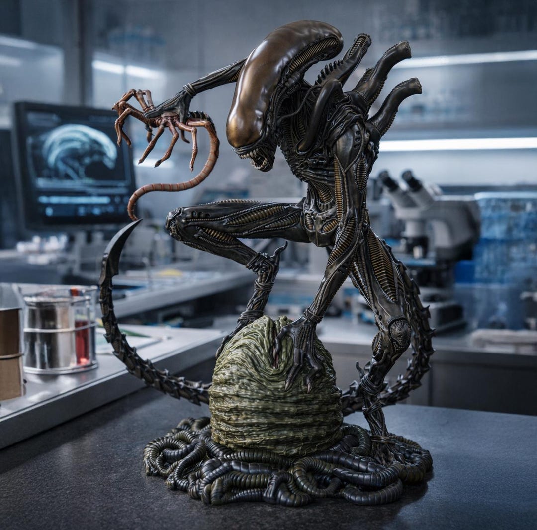 Alien Creature 3D Print STL File, Biomechanical Alien Monster Figure ...