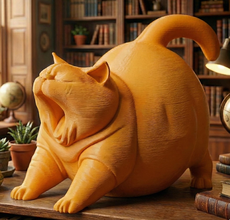 Fat Cat 3D, Yawn Kitten STL File, 3D Stretching Cat STL File, Cute ...