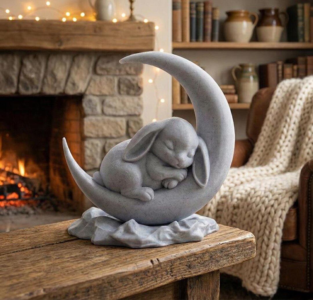 Sleeping Bunny Moon Rabbit Printable Stl File, Rabbit Statue 3D Print ...