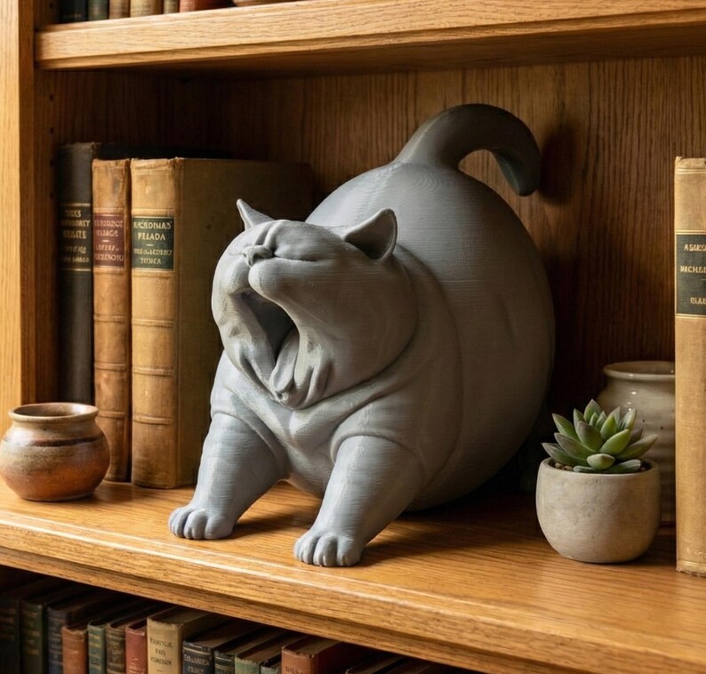Fat Cat 3D, Yawn Kitten STL File, 3D Stretching Cat STL File, Cute ...