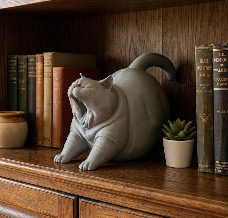 Fat Cat 3D, Yawn Kitten STL File, 3D Stretching Cat STL File, Cute ...