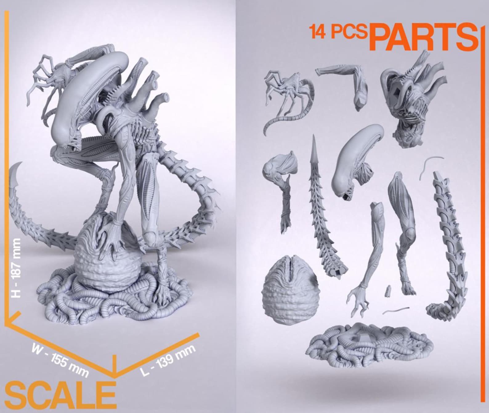 Alien Creature 3D Print STL File, Biomechanical Alien Monster Figure ...