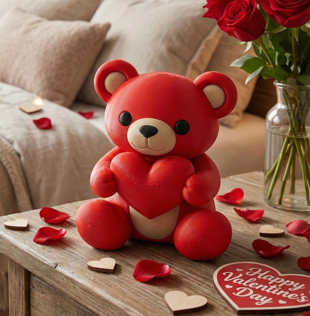Valentine's Day Teddy Bear STL Files, Heart Figurine & Keychain ...