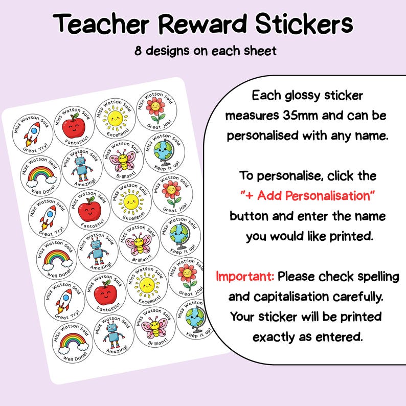 Personalised Teacher Reward Stickers | Teacher Gift | Back to School ...