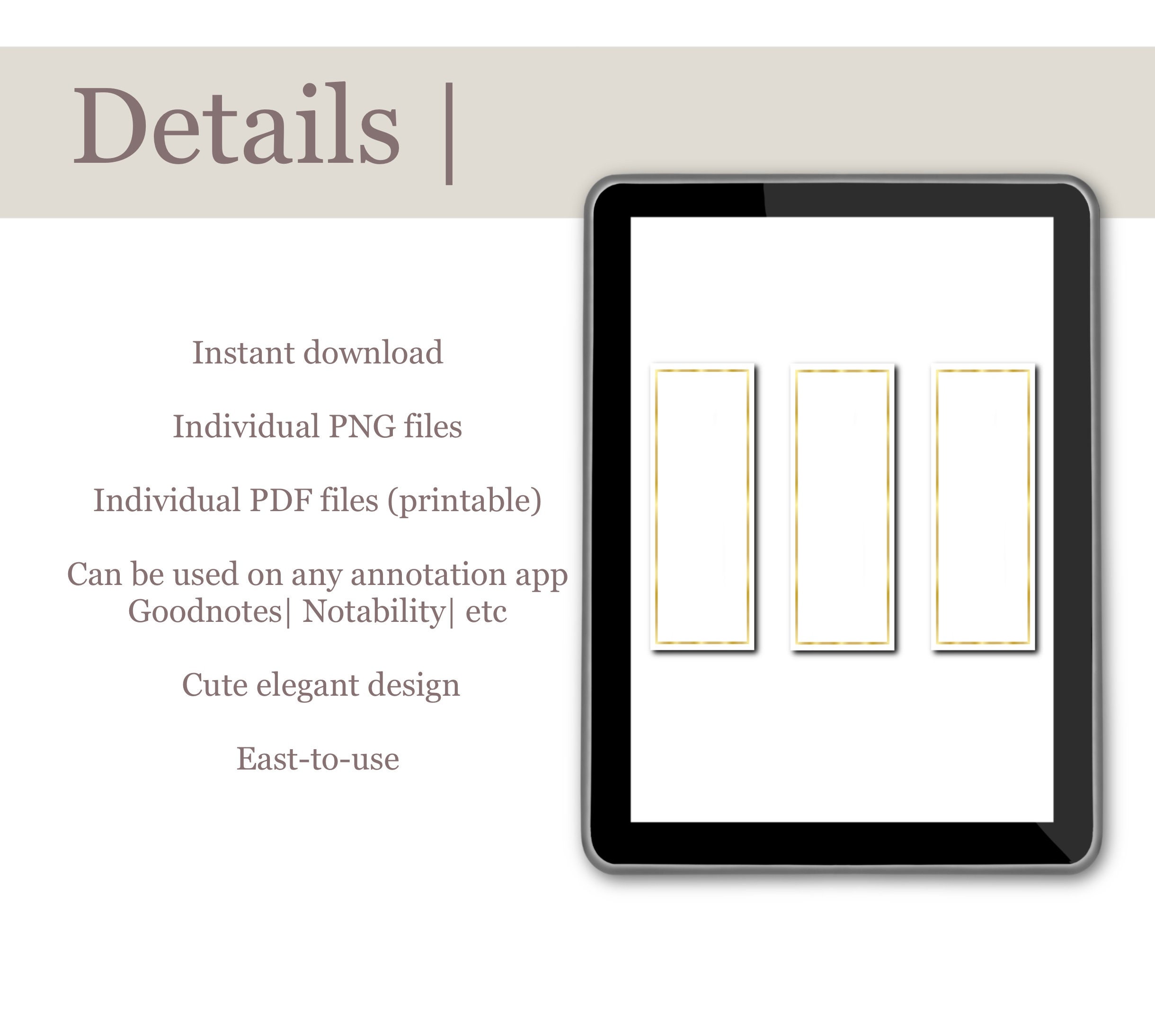 Digital Gold Border Bookmark Printables for Planning - Etsy UK