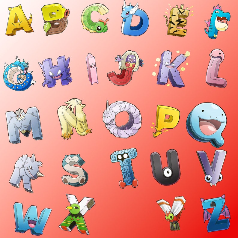 Complete Pokémon Alphabet Bundle - Printable PNG/SVG Designs for Kids ...