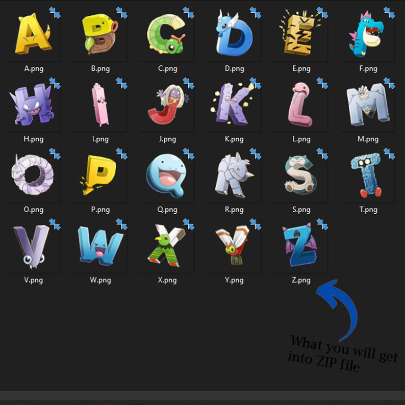 Complete Pokémon Alphabet Bundle - Printable PNG/SVG Designs for Kids ...