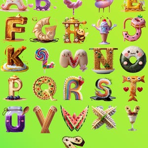 Kawaii Food Alphabet PNG Bundle – A-Z Cute Food Letters, Anime Clipart ...