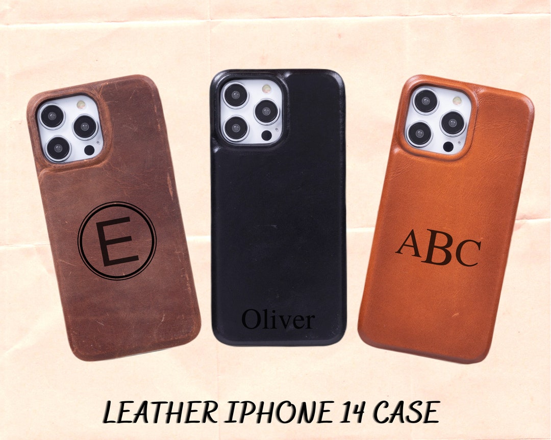 Leather iPhone 14 Pro Max Case, Personalized iPhone 14 Plus Back Cover ...