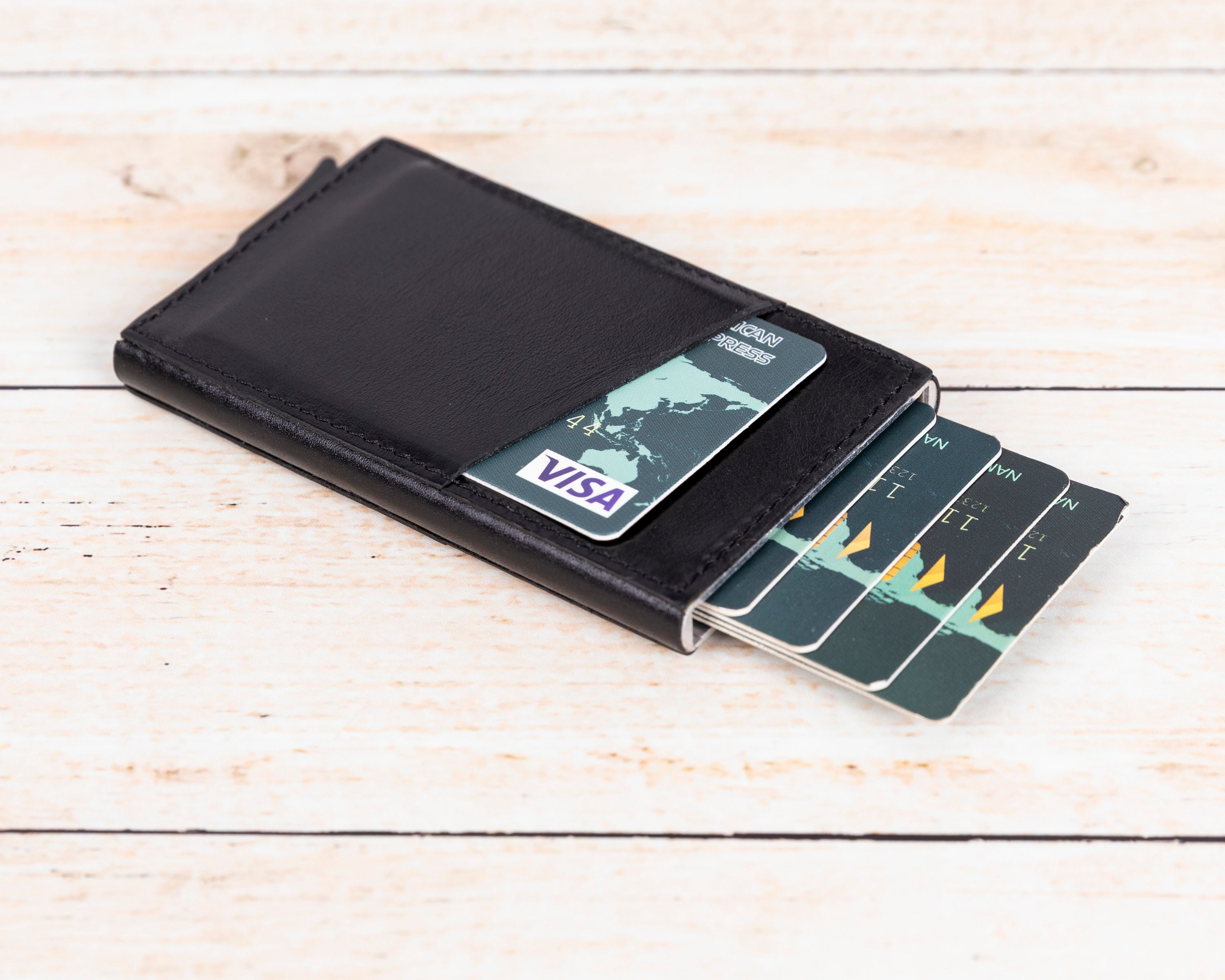 Minimalist Mechanical Pop-up Card Holder Personalized Leather - Etsy